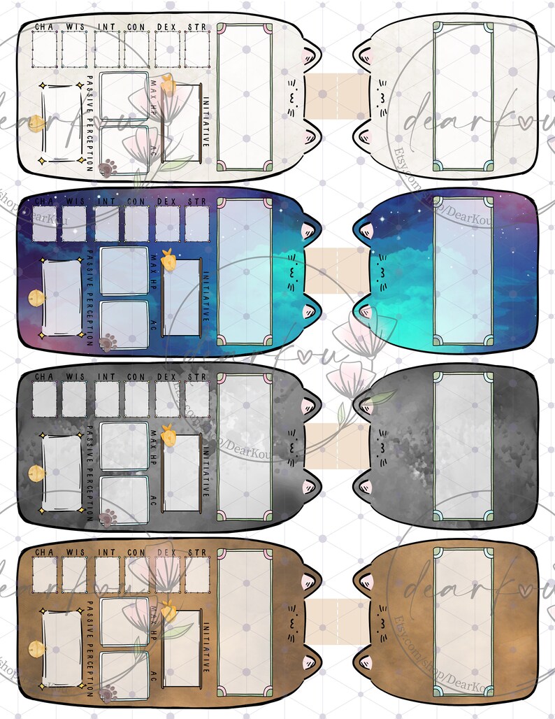 Digital-kawaii Kitty Cat D&D 5e Initiative Tracker, Printable Dungeons ...