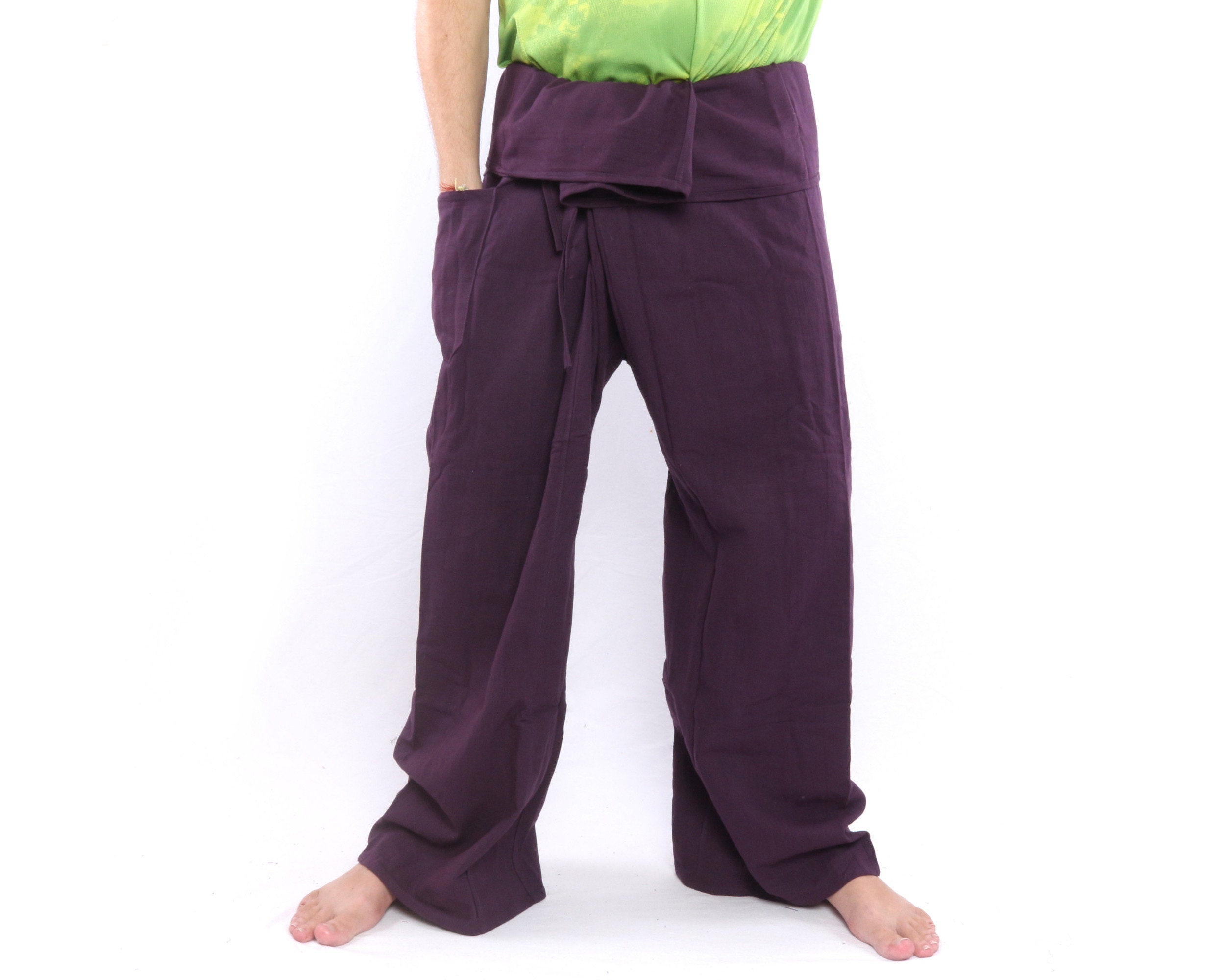 Mens Thai Wrap Fisherman Pants Extra Long Single Color Plus Size Thick ...