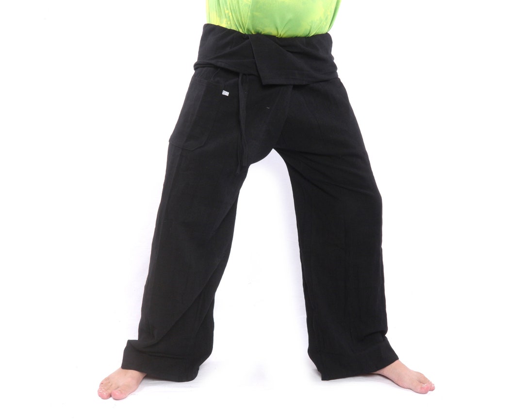 Mens Thai Wrap Fisherman Pants Extra Long Single Color Plus Size Thick ...