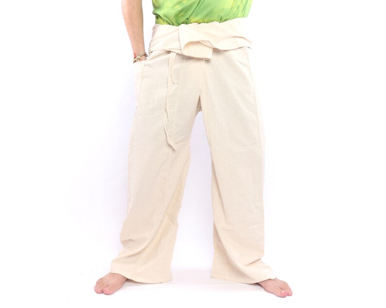 Mens Thai Wrap Fisherman Pants Extra Long Single Color Plus Size Thick ...