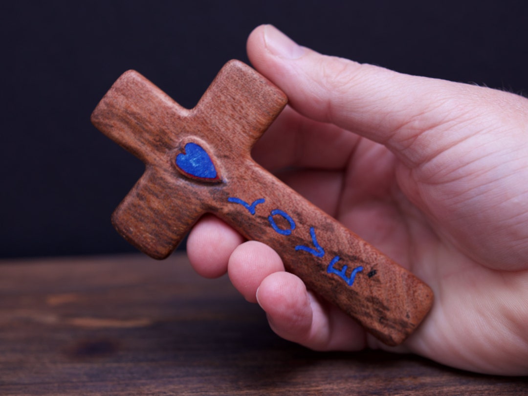 Handcrafted Wooden Handheld Cross, Natural Wood, Christian Prayer and ...