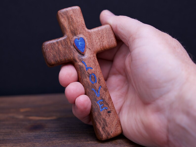 Handcrafted Wooden Handheld Cross, Natural Wood, Christian Prayer and ...
