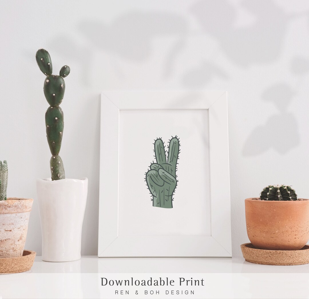 Cactus Peace Sign Illustration Doodle, Instant Downloadable Print ...