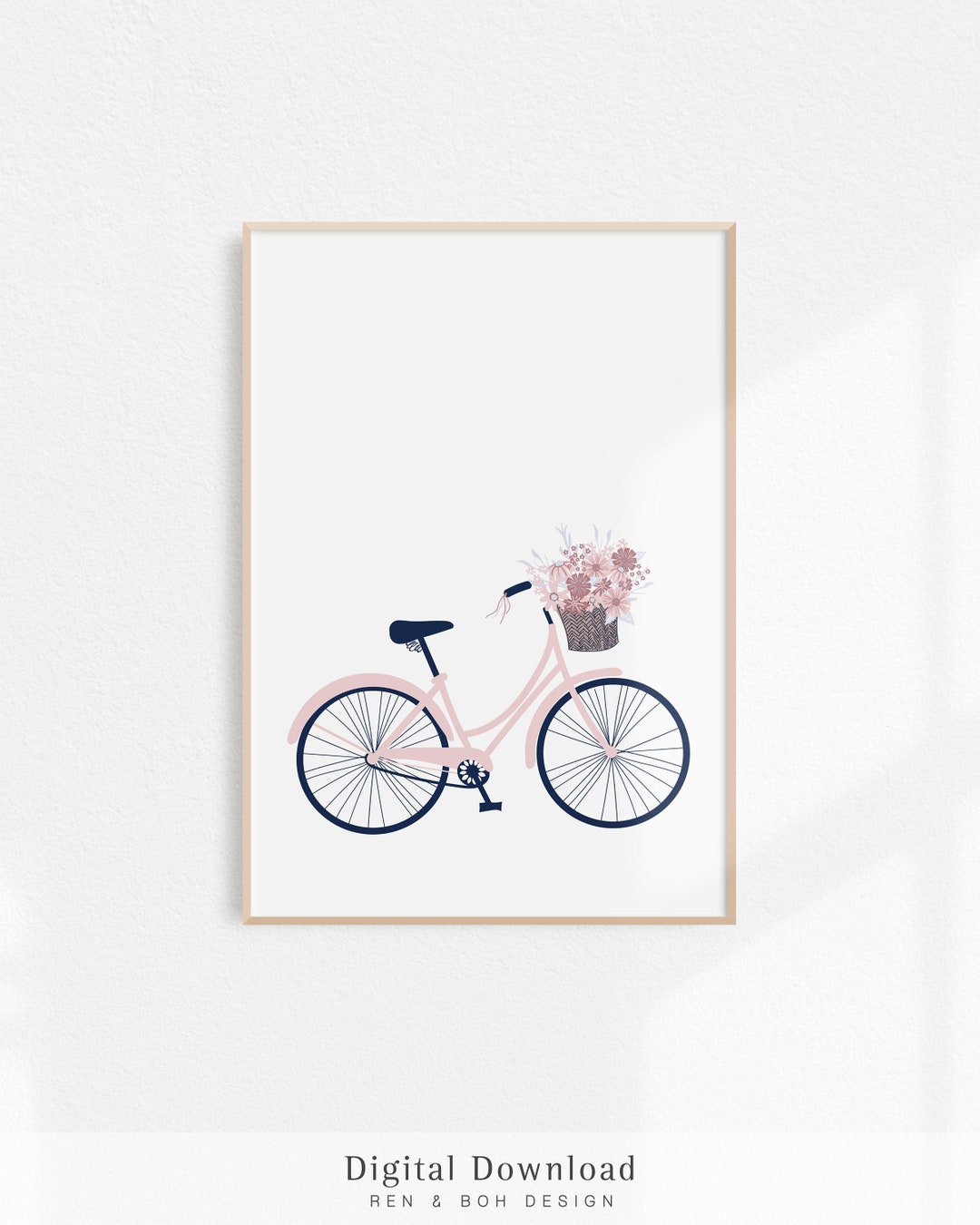 Spring Bike With Flower Basket Illustration Doodle, Floral Mauve ...
