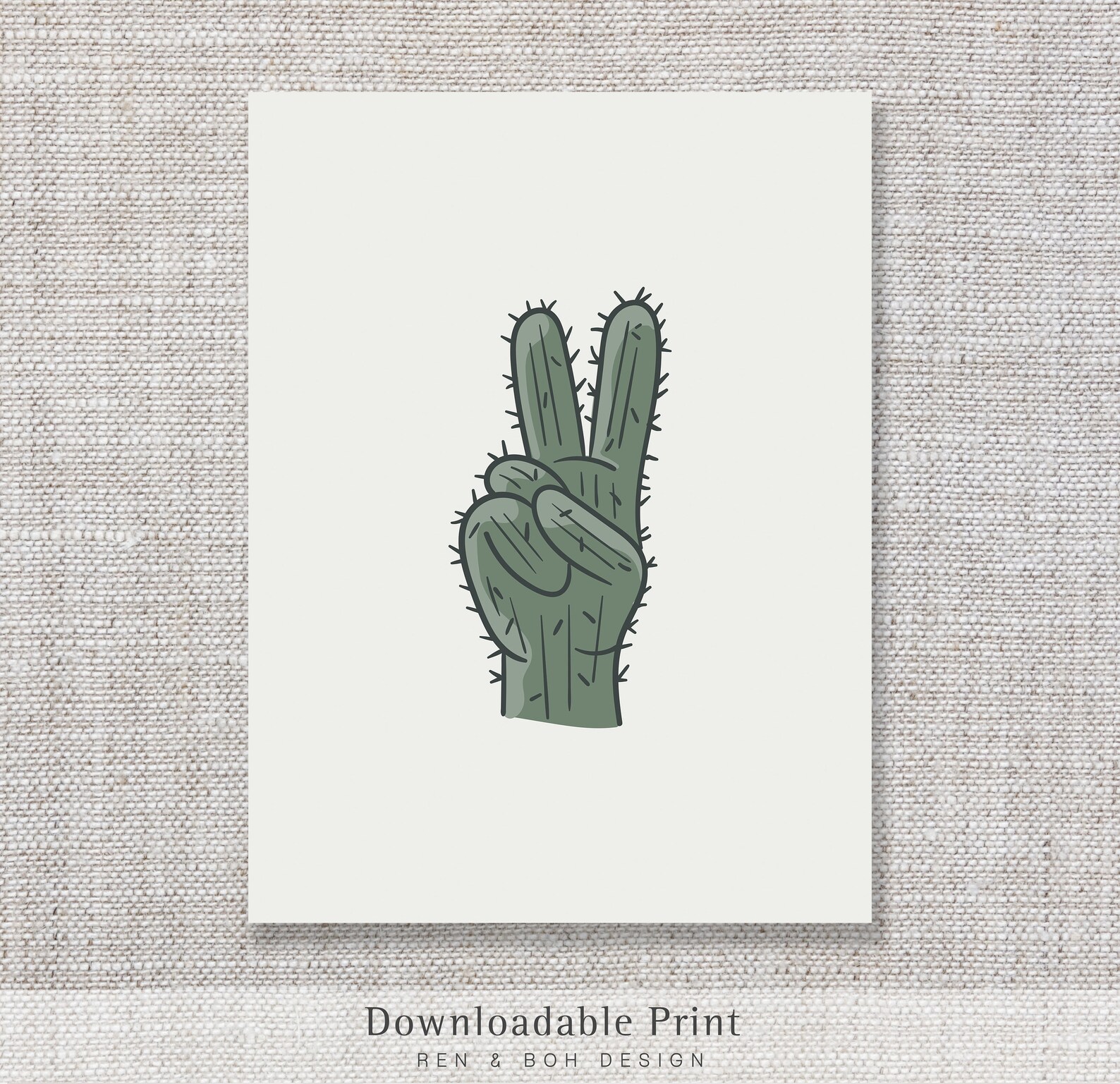 Cactus Peace Sign Illustration Doodle, Instant Downloadable Print ...