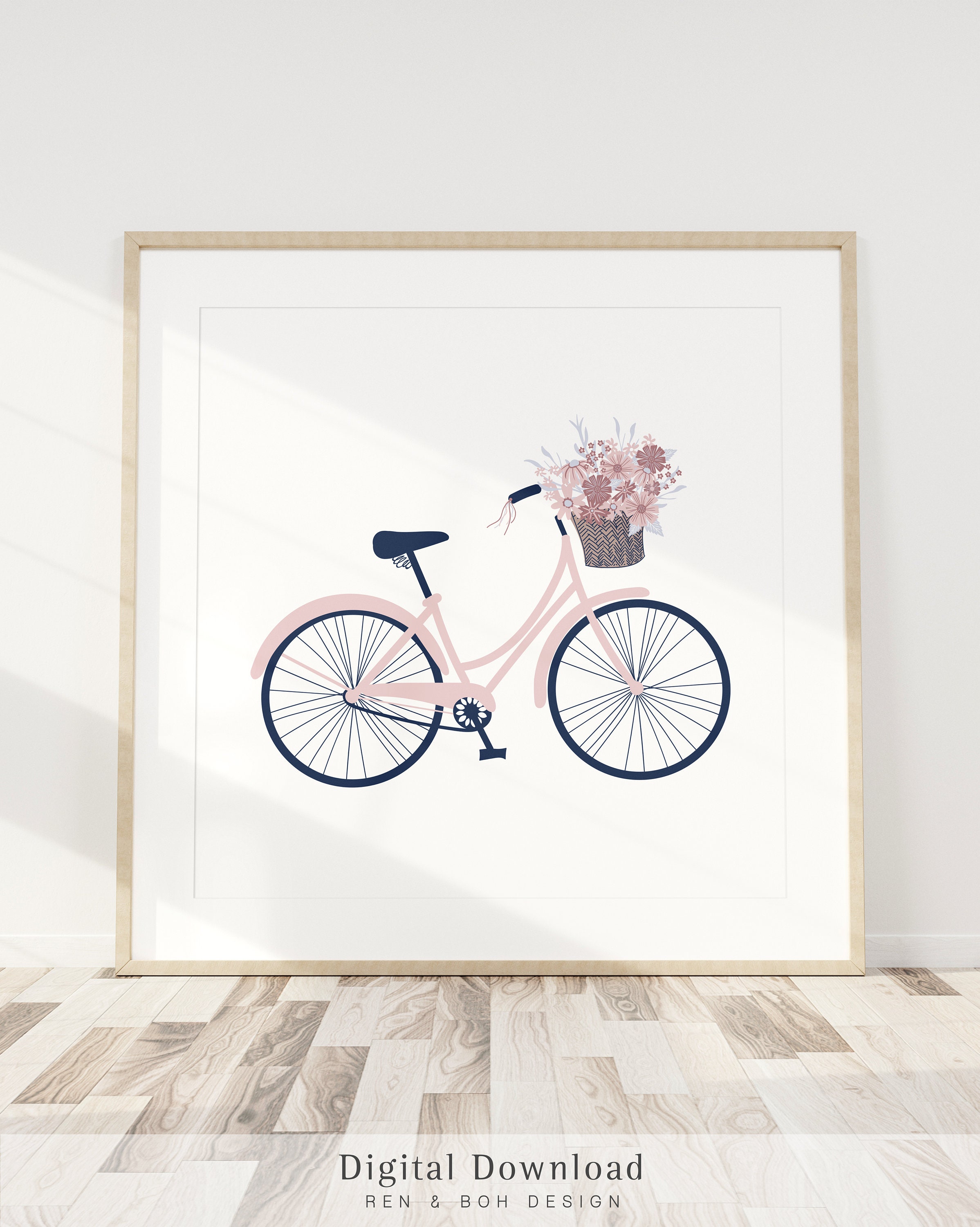 Spring Bike With Flower Basket Illustration Doodle, Floral Mauve ...