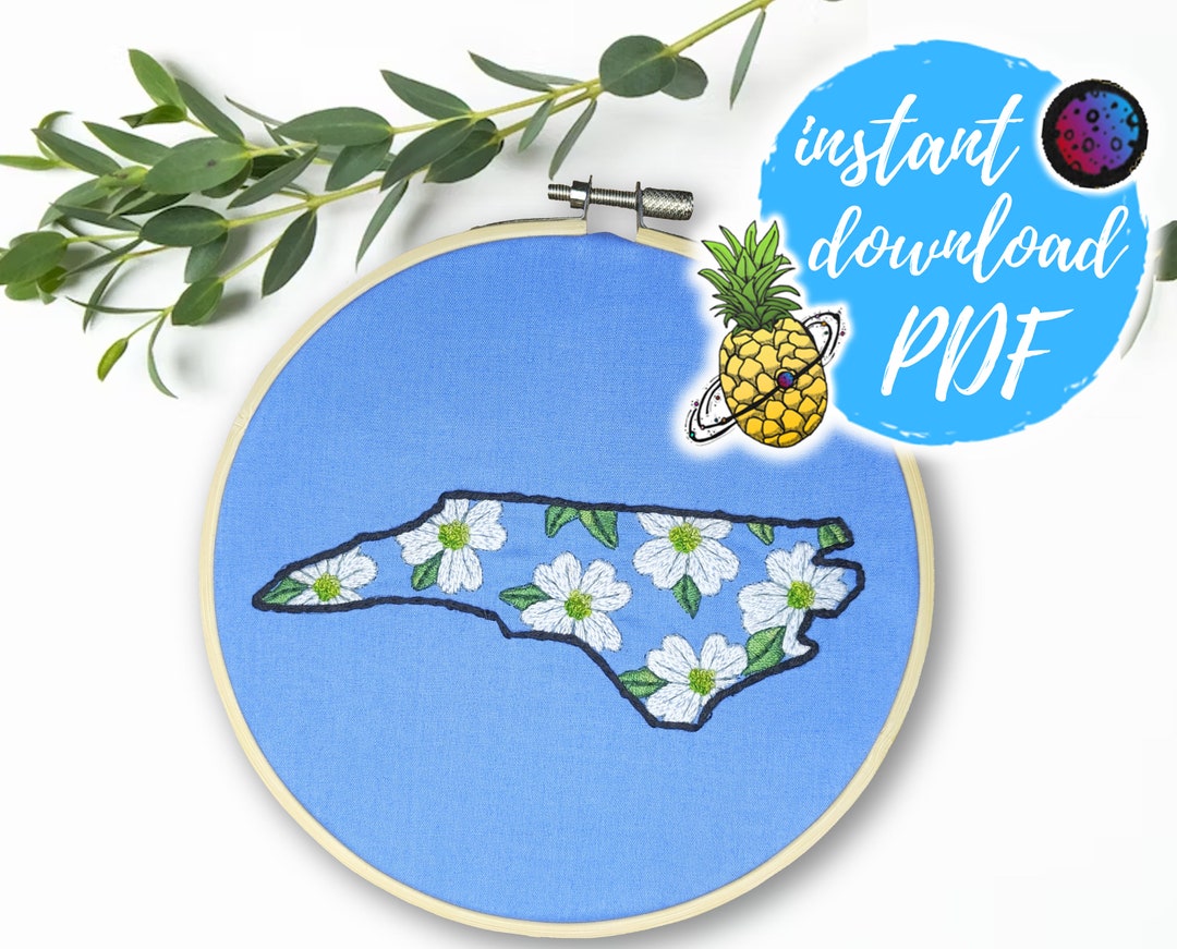 North Carolina State Embroidery Pattern NC State Flower Hand - Etsy