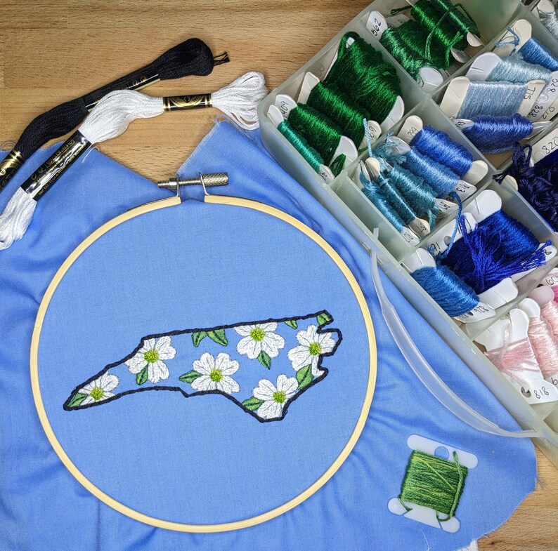 North Carolina State Embroidery Pattern NC State Flower Hand - Etsy