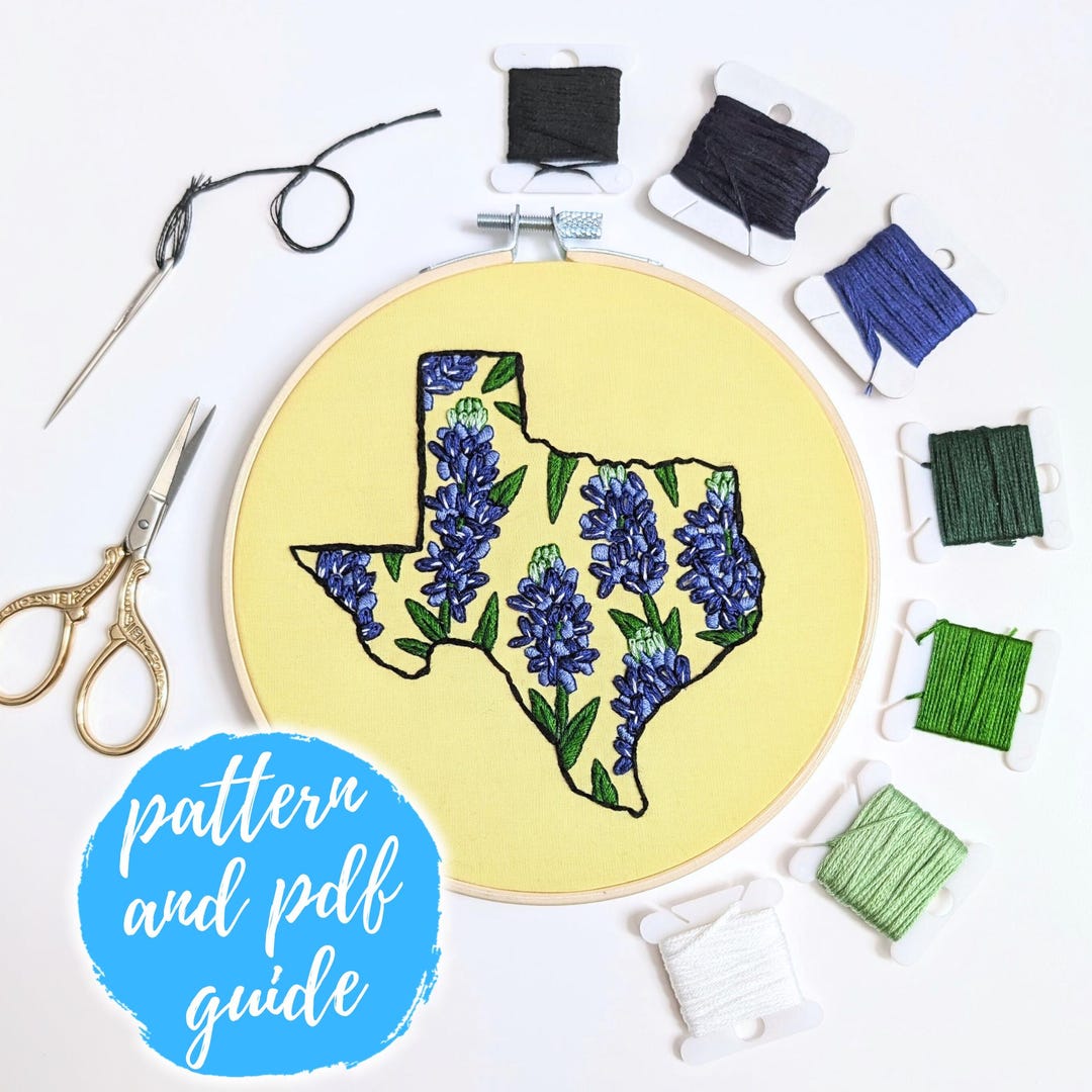 Texas State Embroidery Pattern | TX State Flower Hand Embroidery ...
