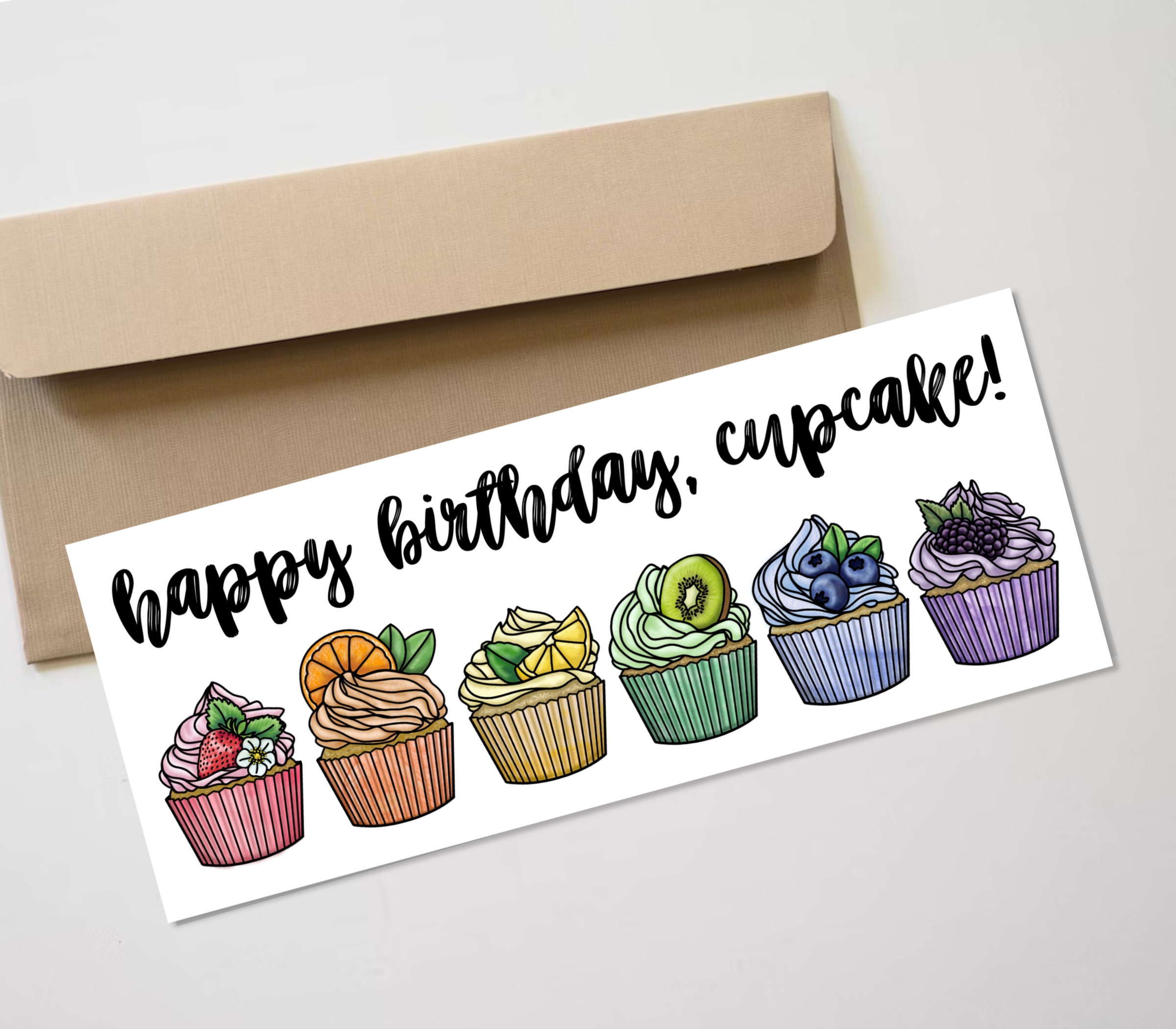 Happy Birthday Cupcake Card Printable Rainbow Fruit Cupcake - Etsy