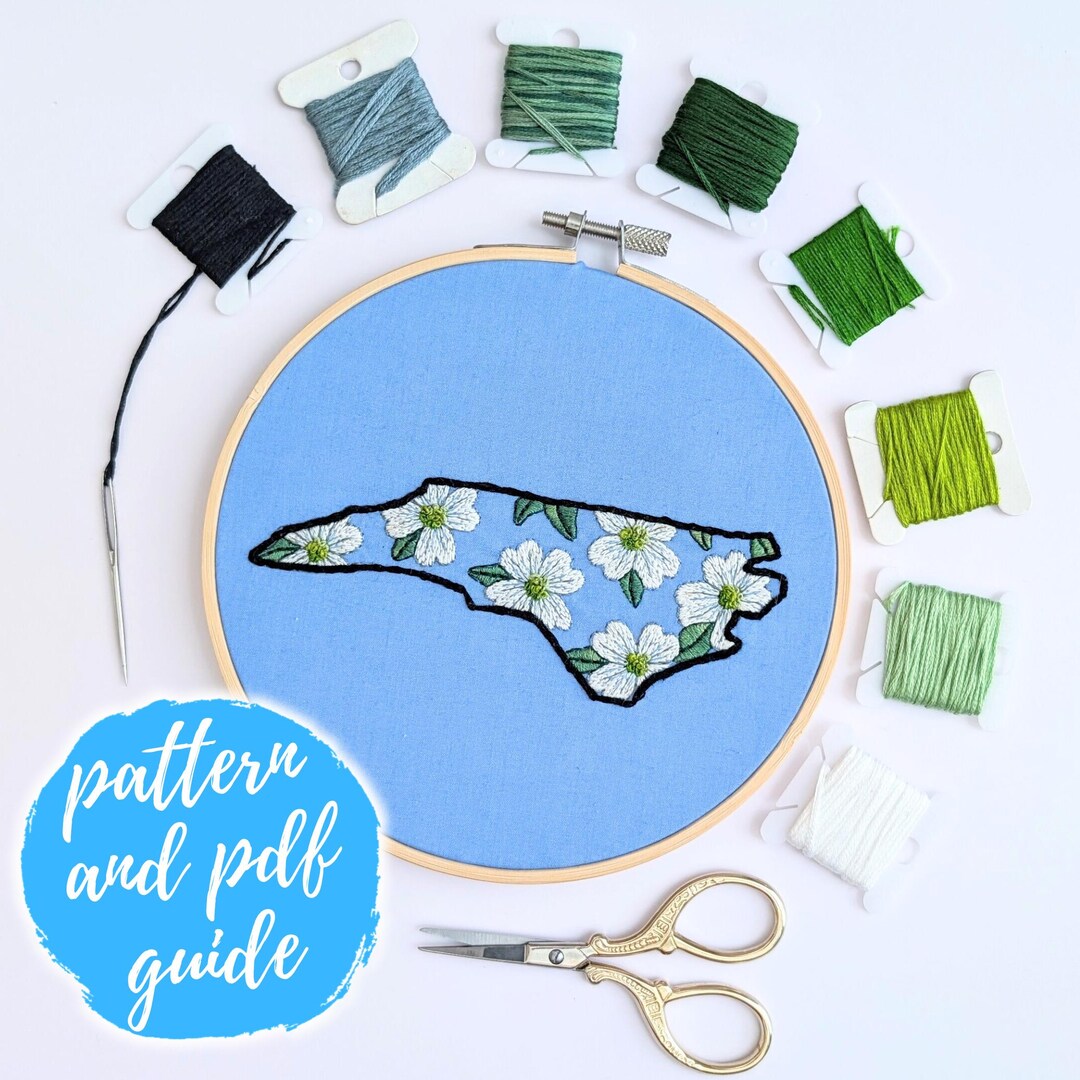 North Carolina State Embroidery Pattern | NC State Flower Hand ...