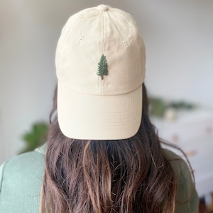 Pine Tree Embroidered Hat | off White Hat | Cream Hat | Hand ...