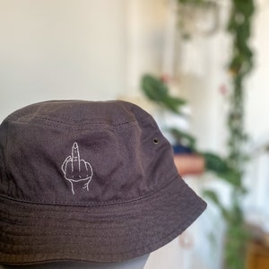 Middle Finger Embroidery Bucket Hat | Middle Finger Stitched Hat | Hand ...