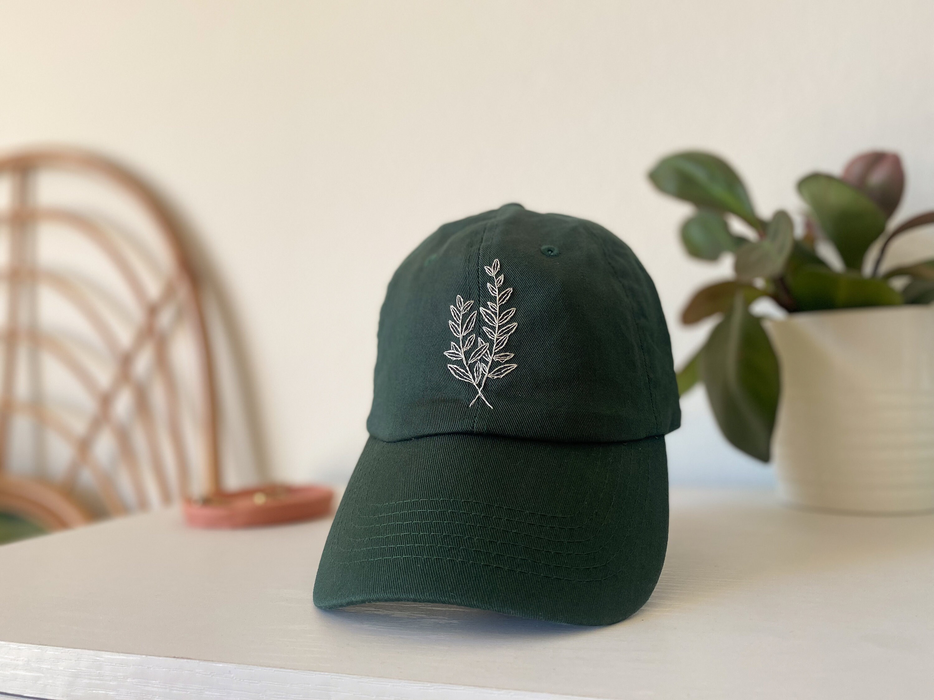 Leaves Embroidered Hat | Green Hat | Hand-embroidered Dad Hat | Leaf ...