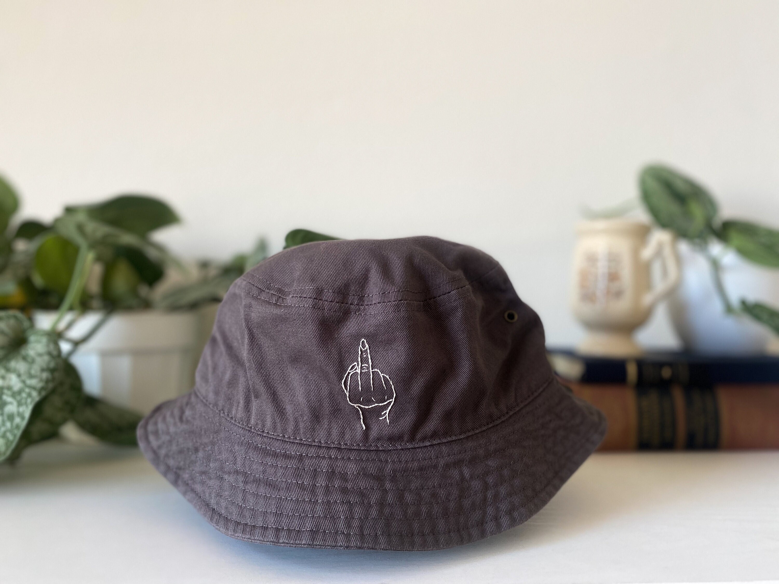 Middle Finger Embroidery Bucket Hat | Middle Finger Stitched Hat | Hand ...