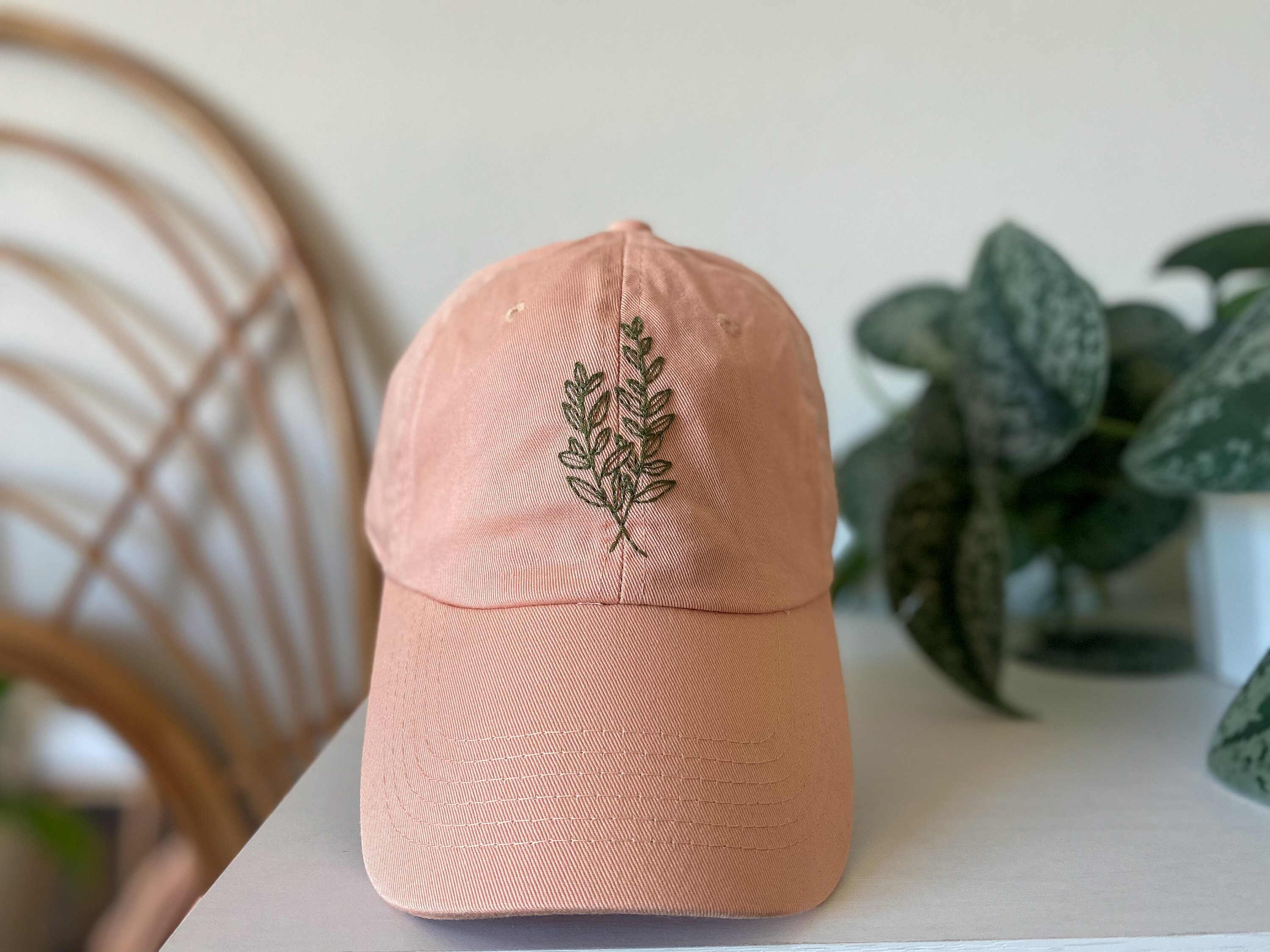 Leaves Embroidered Hat Green Hat Hand-embroidered Dad Hat Leaf Design ...