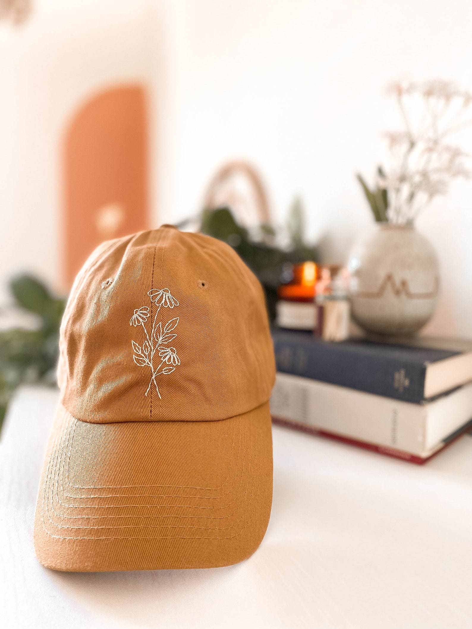 Floral Embroidered Hat | Chestnut Brown | Hand-embroidered Dad Hat ...