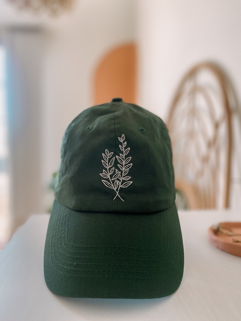 Leaves Embroidered Hat Green Hat Hand-embroidered Dad Hat Leaf Design ...