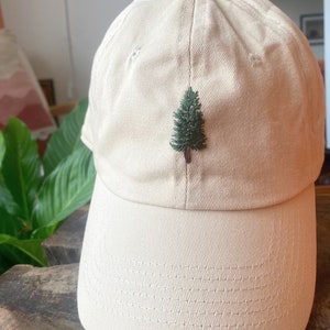 Pine Tree Embroidered Hat | off White Hat | Cream Hat | Hand ...