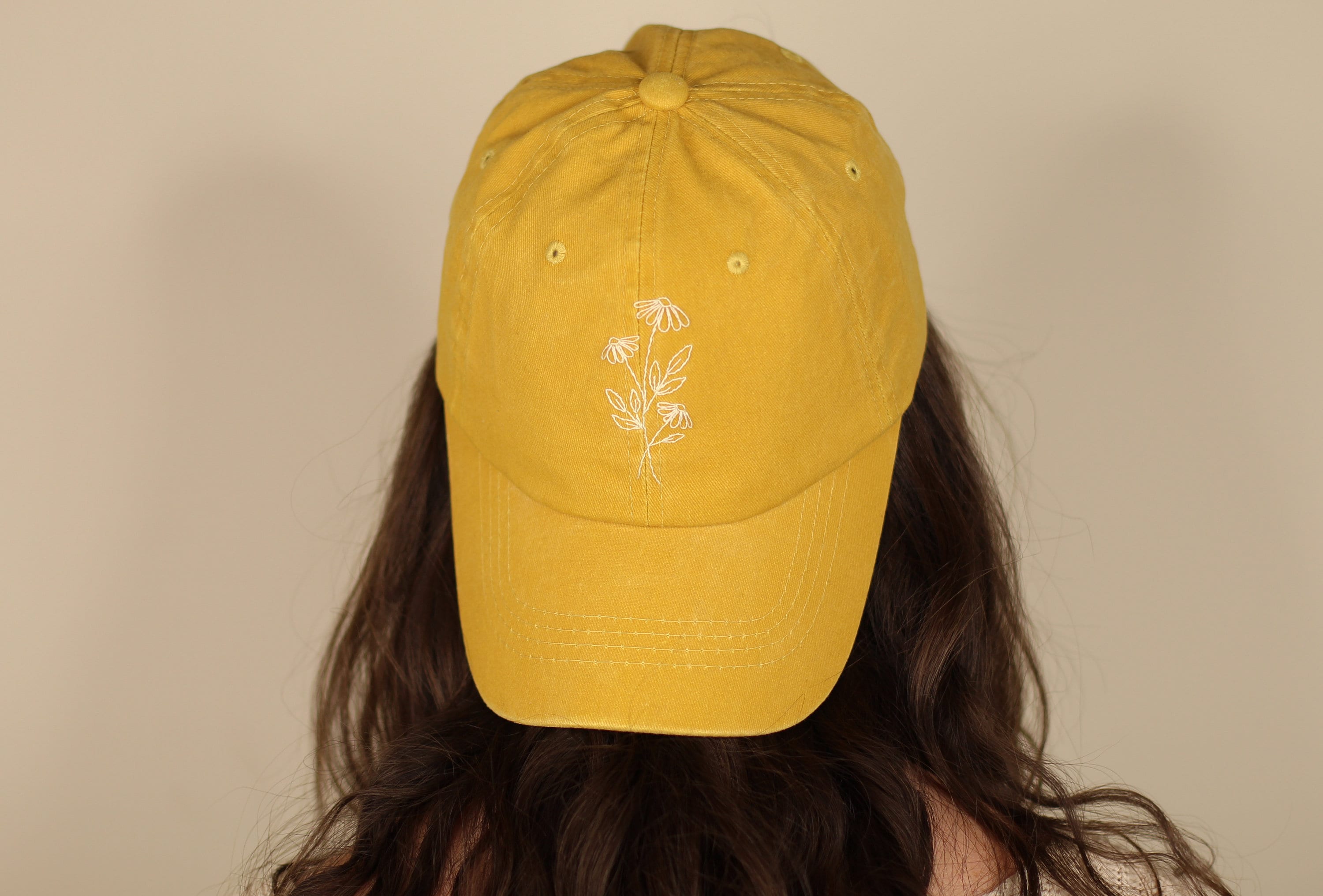 Floral Embroidered Mustard Yellow Dad Hat | Daisy Baseball Cap - Etsy