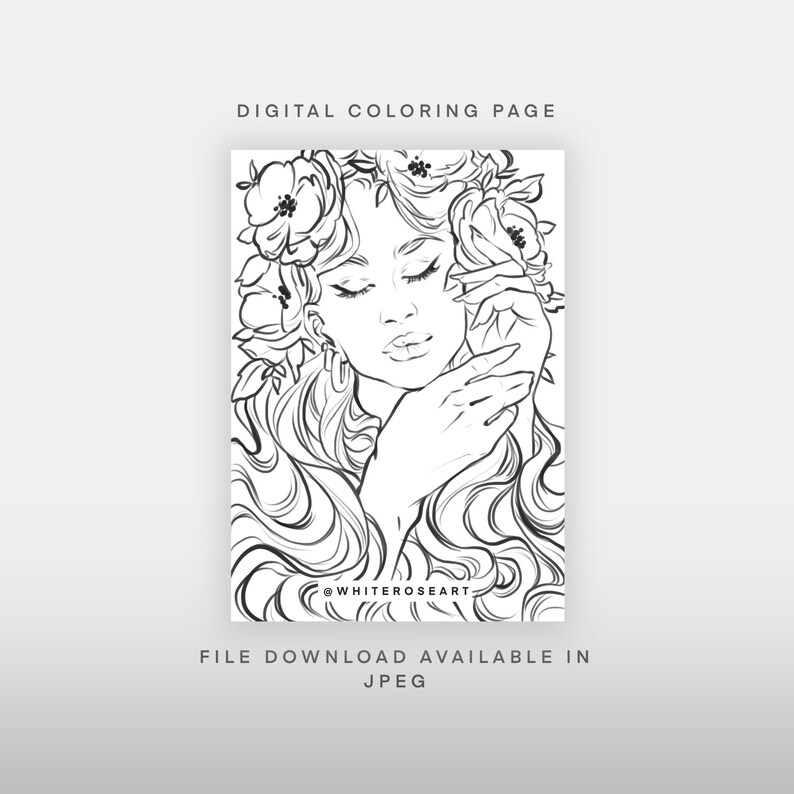Floral Girl Coloring Page Cute Coloring Book DIGITAL - Etsy