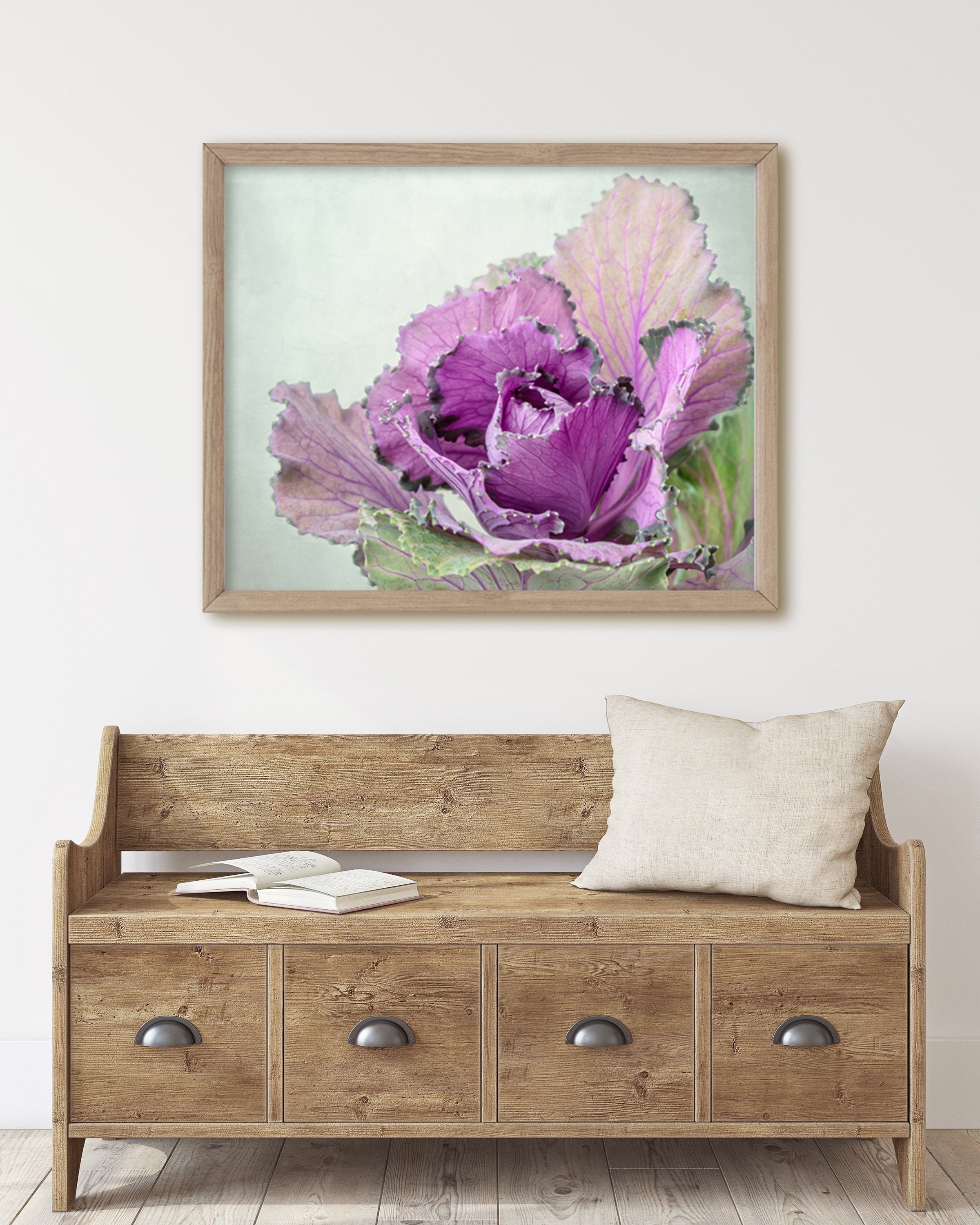 Decorative Kale Print, Botanical Wall Art, Lavender Fuscia Ornamental ...