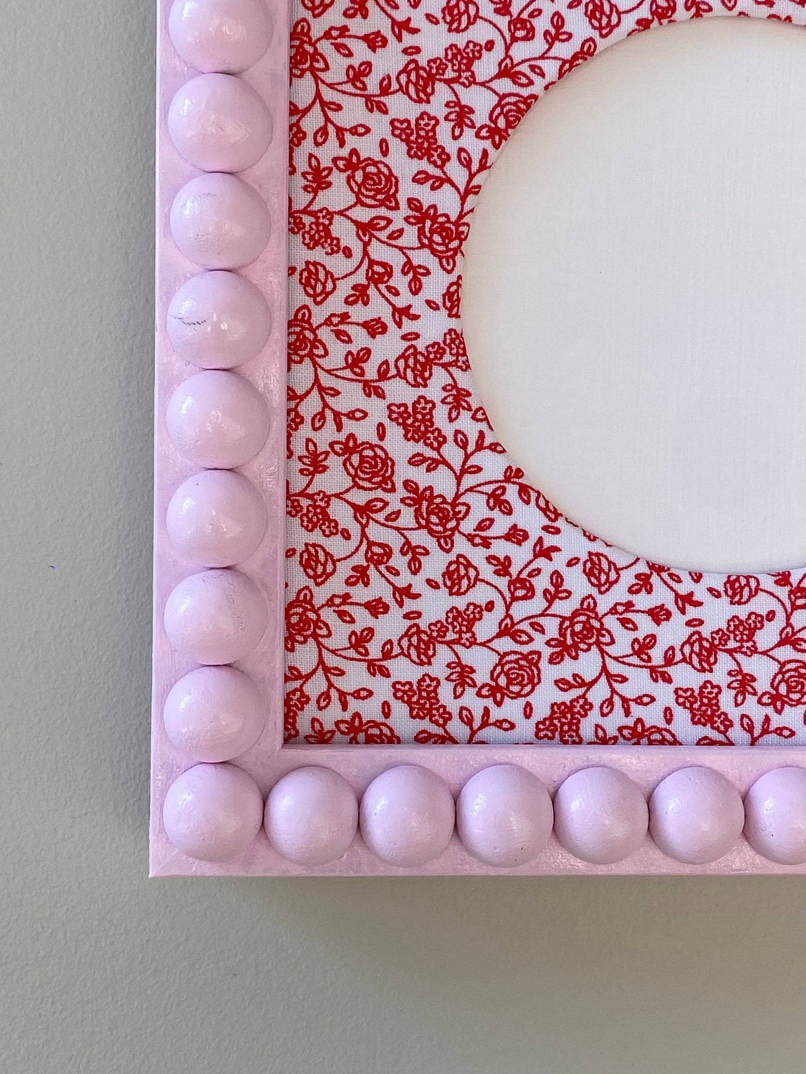 Hand Painted Light Pink Bobbin Picture Frame With Red Fabric-wrapped ...