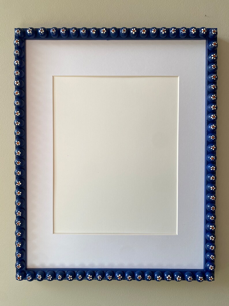 Hand Painted Navy Blue Bobbin Picture Frame With Daisies Made to Order ...