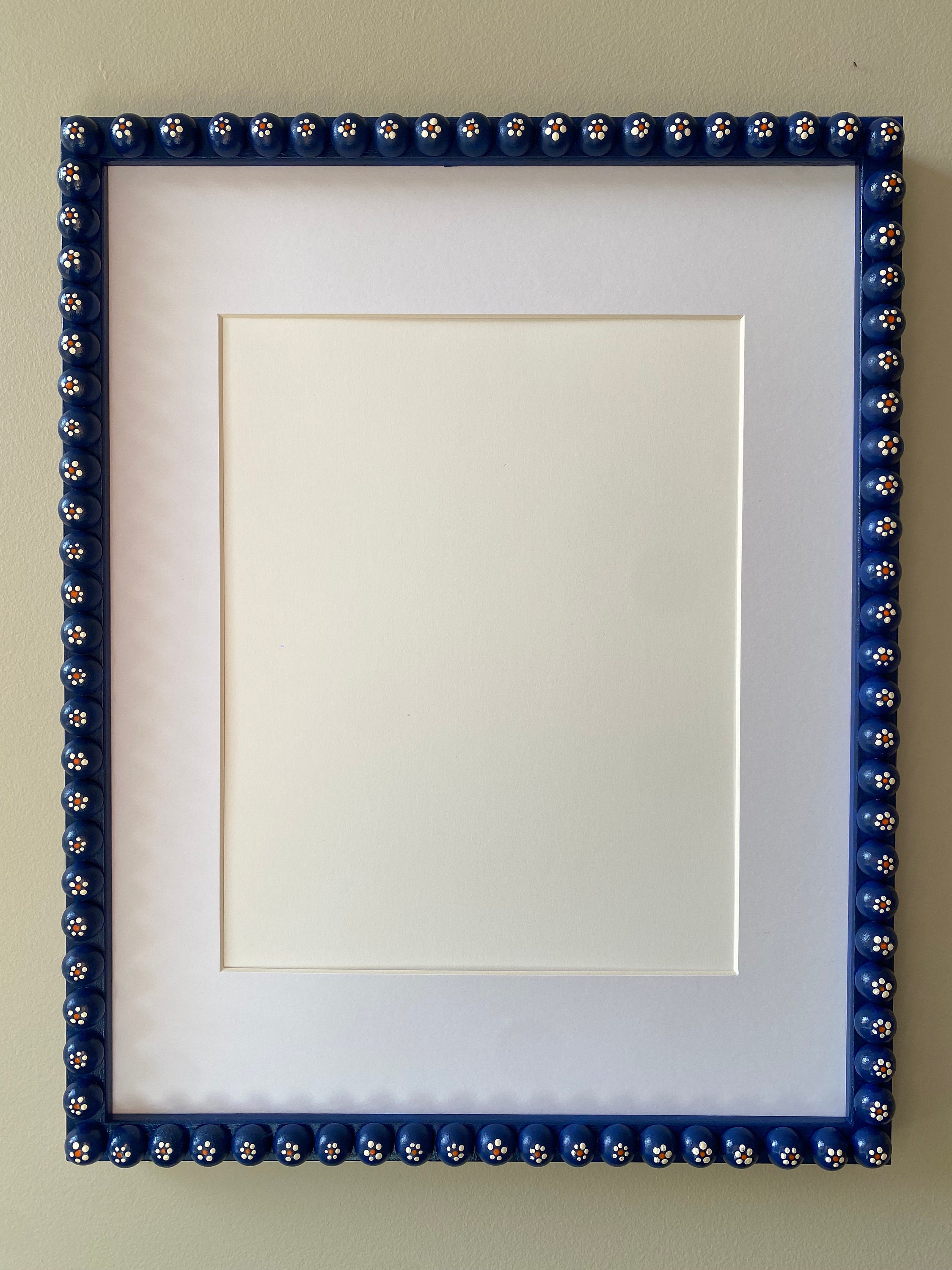 Hand Painted Navy Blue Bobbin Picture Frame With Daisies Made to Order ...