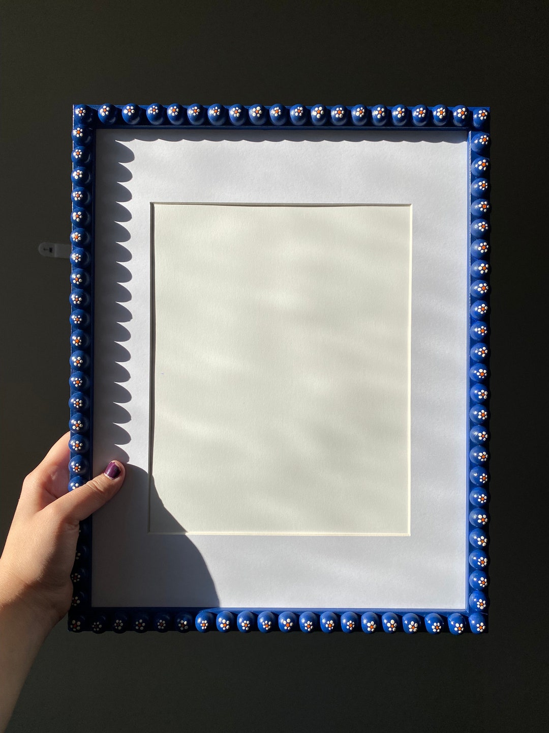 Hand Painted Navy Blue Bobbin Picture Frame With Daisies | Made to ...