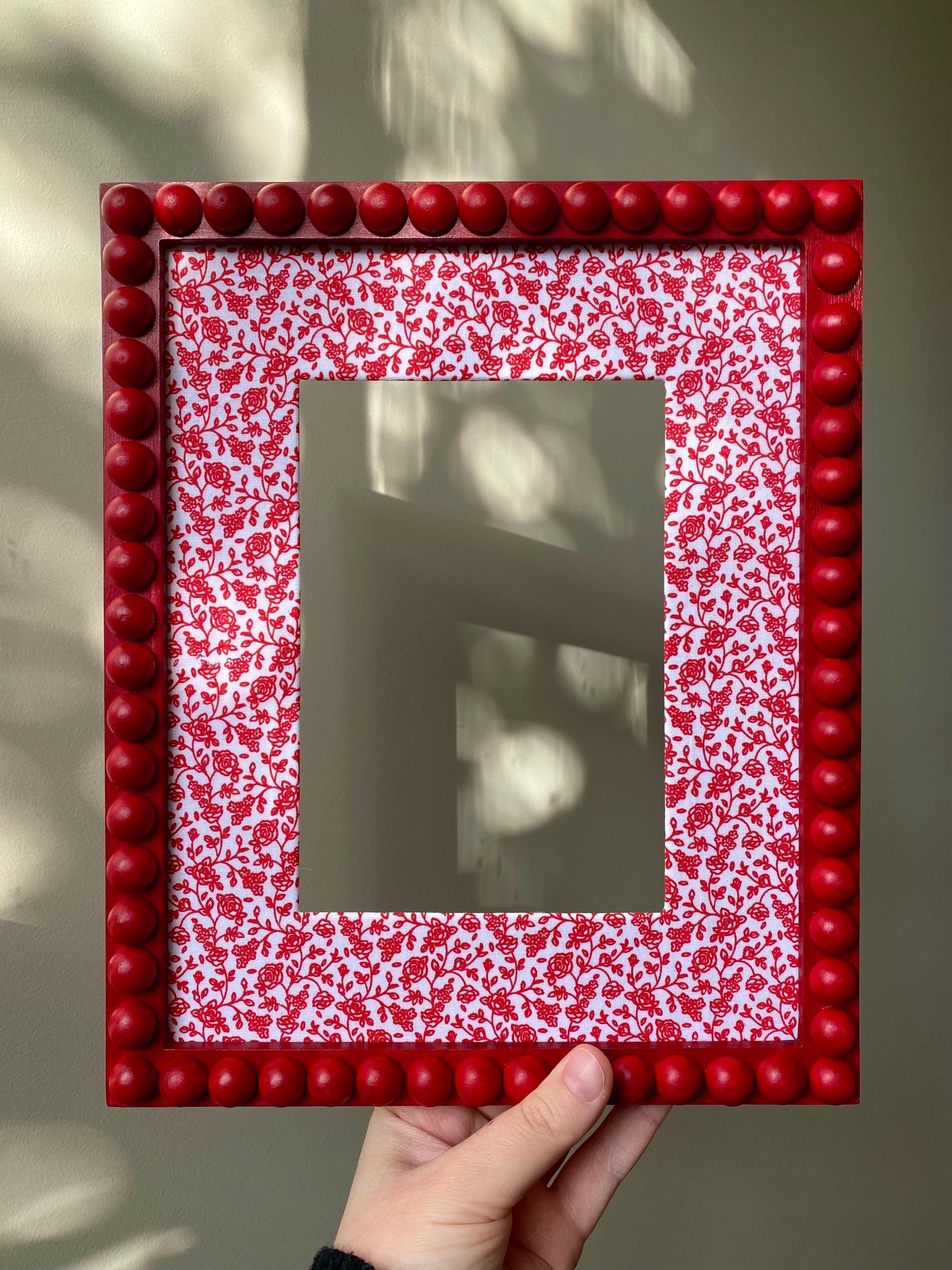 Hand Painted Red Bobbin Picture Frame With Fabric-wrapped Matboard - Etsy