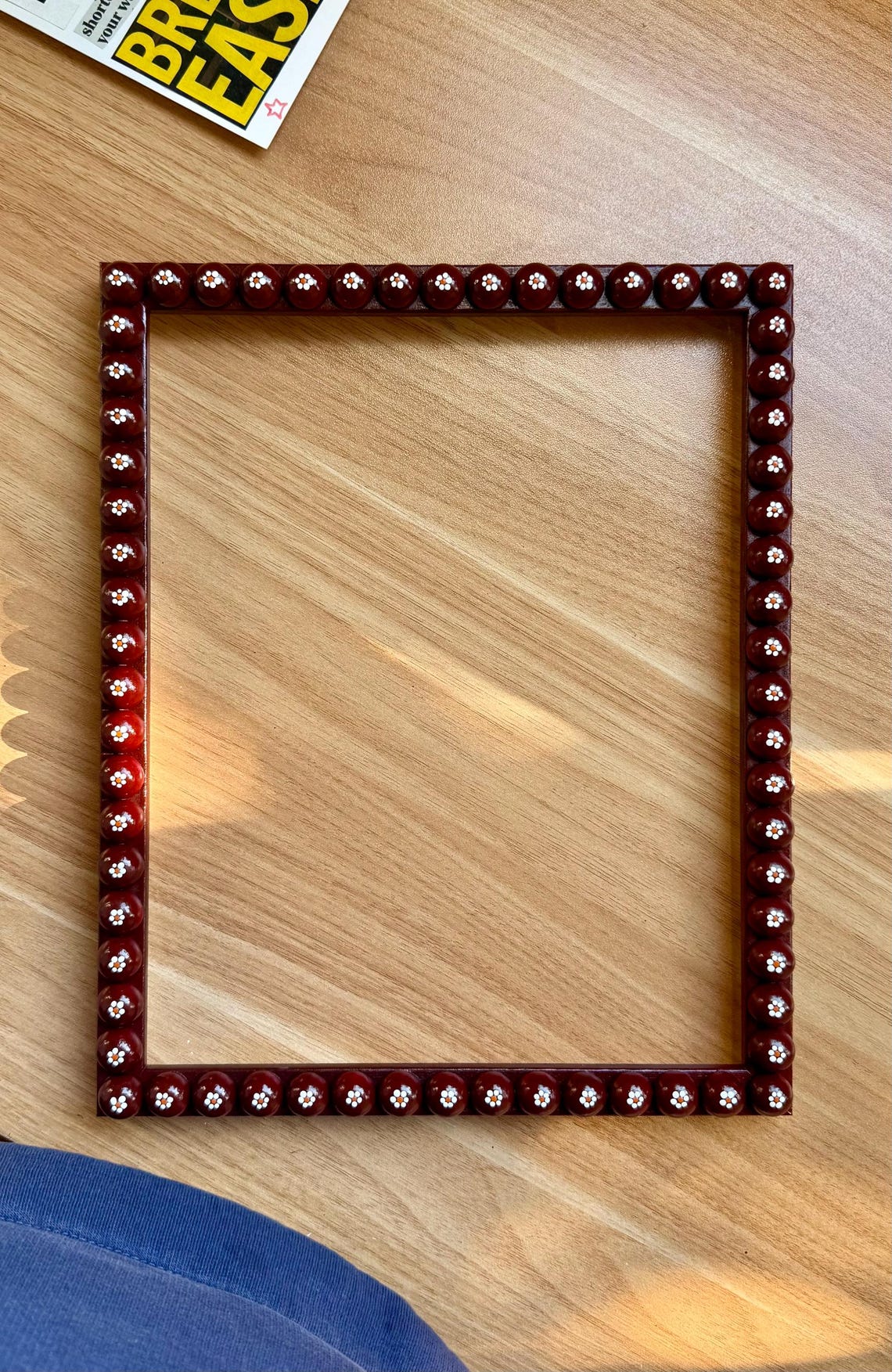 Hand Painted Maroon Bobbin Picture Frame With Daisies | Made to Order ...
