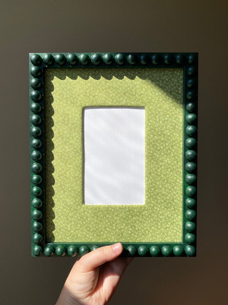Hand Painted Green Bobbin Picture Frame With Fabric-wrapped Matboard - Etsy