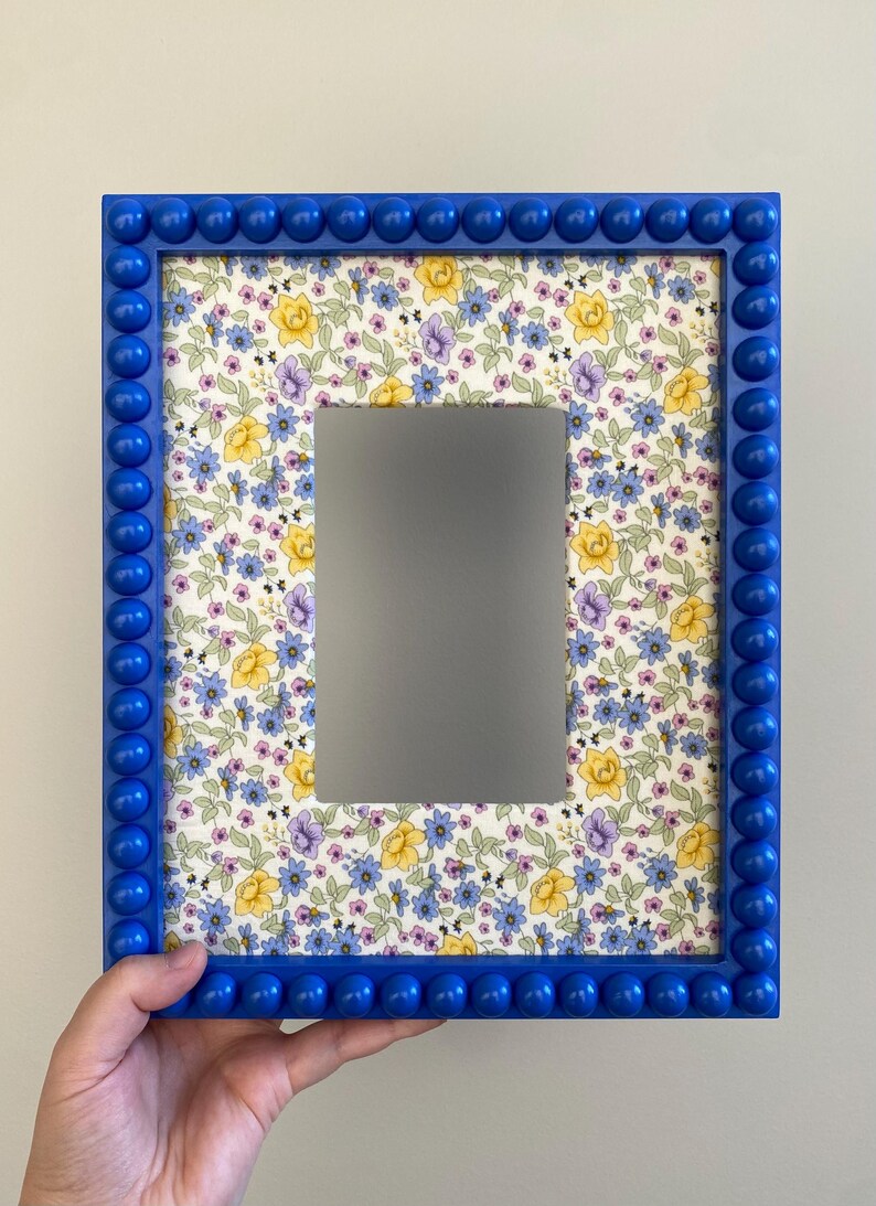 Hand Painted Blue Bobbin Picture Frame With Fabric-wrapped Matboard - Etsy