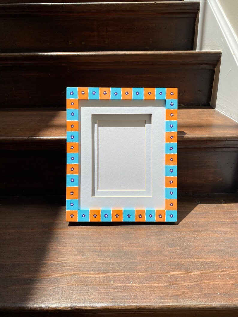 Hand Painted Blue and Orange Picture Frame With Daisies 8x10 - Etsy