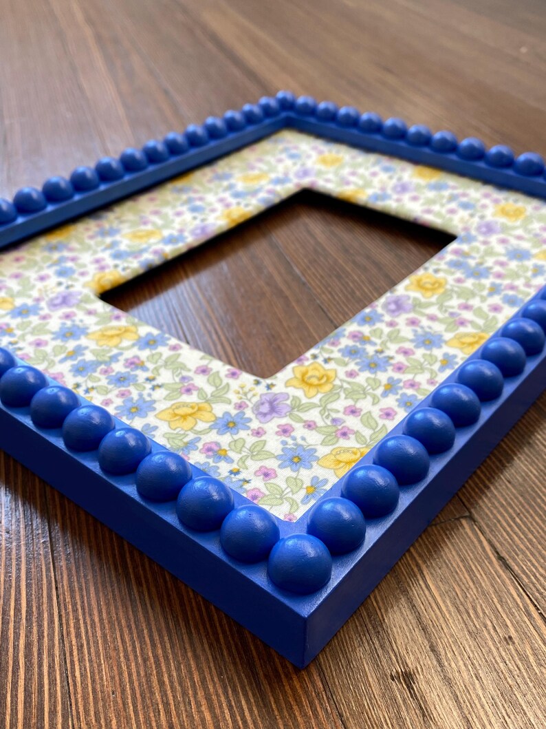 Hand Painted Blue Bobbin Picture Frame With Fabric-wrapped Matboard - Etsy