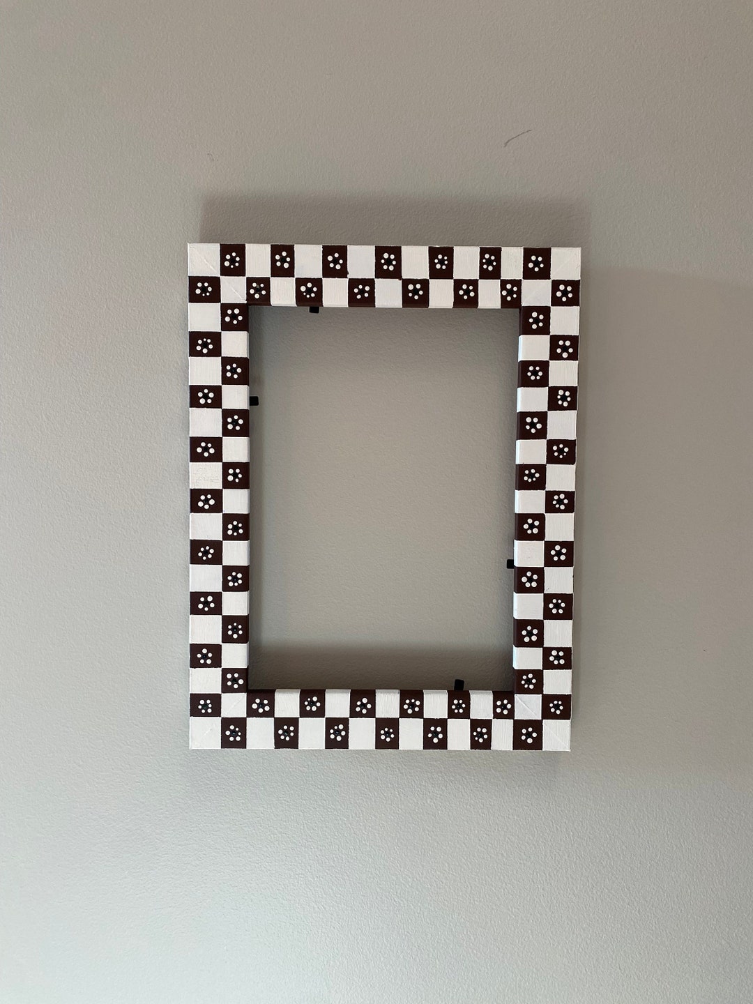 Hand Painted Checkerboard Picture Frame With Flowers 5x7 - Etsy