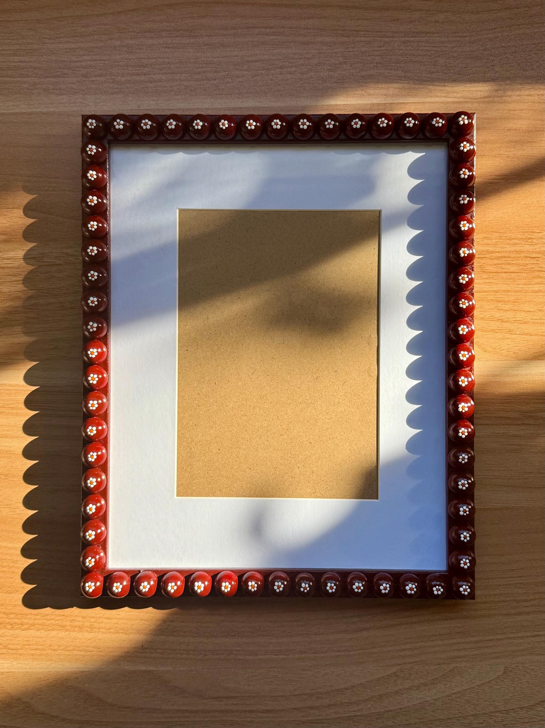 Hand Painted Maroon Bobbin Picture Frame With Daisies | Made to Order ...