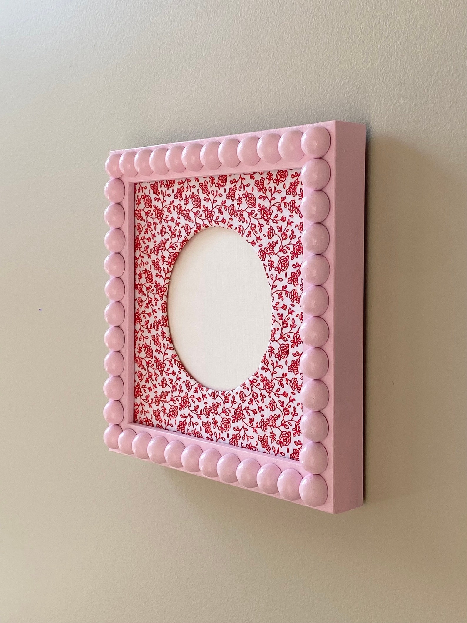 Hand Painted Light Pink Bobbin Picture Frame With Red Fabric-wrapped ...
