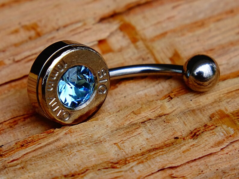 Bullet Navel Ring Belly Button Ring Aqua Marine | Etsy