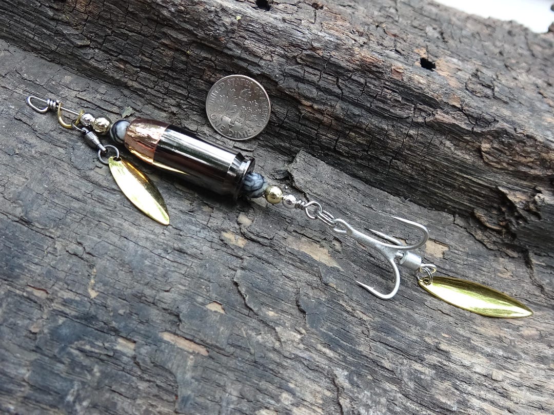 James Henry 45 ACP Bullet Fishing Lure Zebra Agate Bead 14k Filled Bead ...
