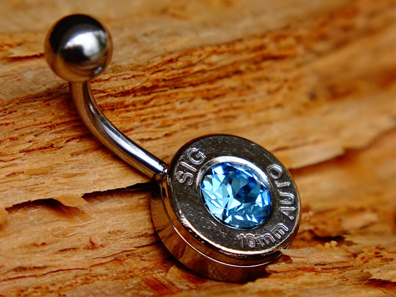 Bullet Navel Ring Belly Button Ring Aqua Marine | Etsy