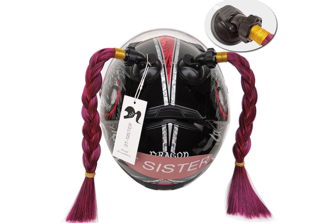 Handmade Suction Cup Ponytails Braids Synthetic Hair Motorcycle Helmet ...