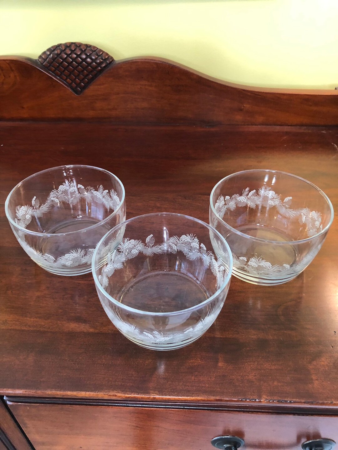 3 Vintage Delicate Cut Glass Bowls With Beautiful Rare Etched Frosted ...