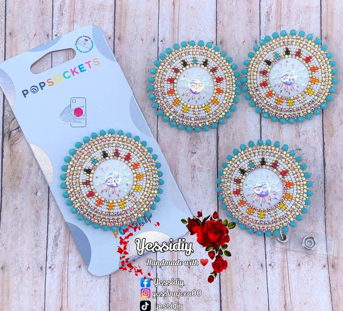 Handmade Beaded Popsocket, Earrings, and ID Badge - Etsy