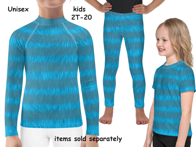 Blue Cheshire Cat Costume Kids Furry Animal Print Spandex Halloween ...