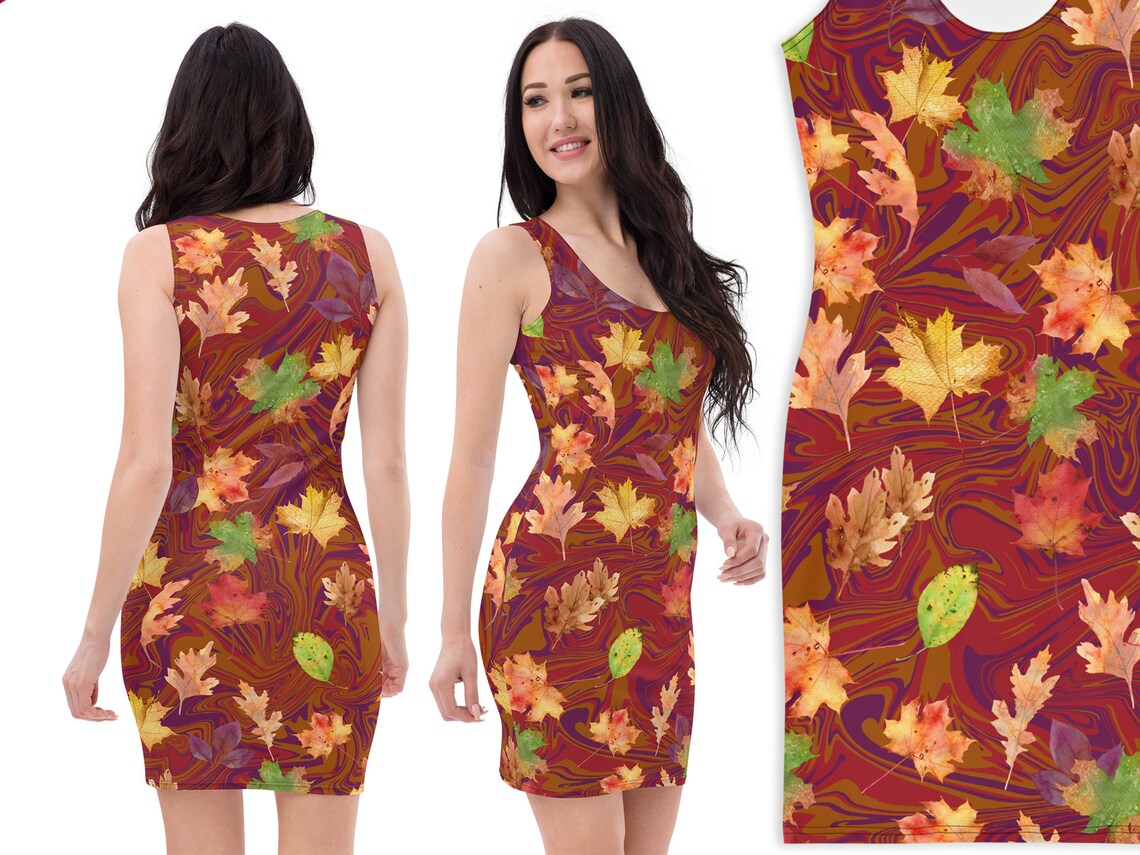 Fall Leaves Bodycon Dress Women Cosplay Thanksgiving Halloween Autumn ...