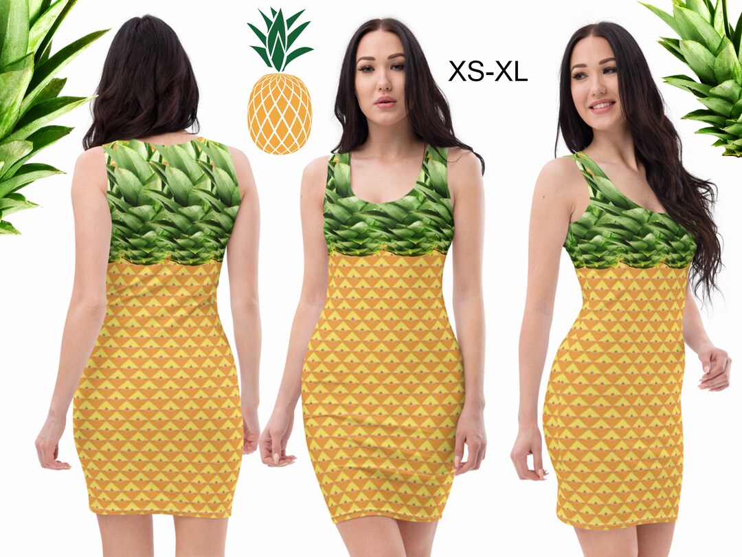 Tropical Pineapple Dress Woman Costume Cosplay Halloween Bodycon Outfit ...