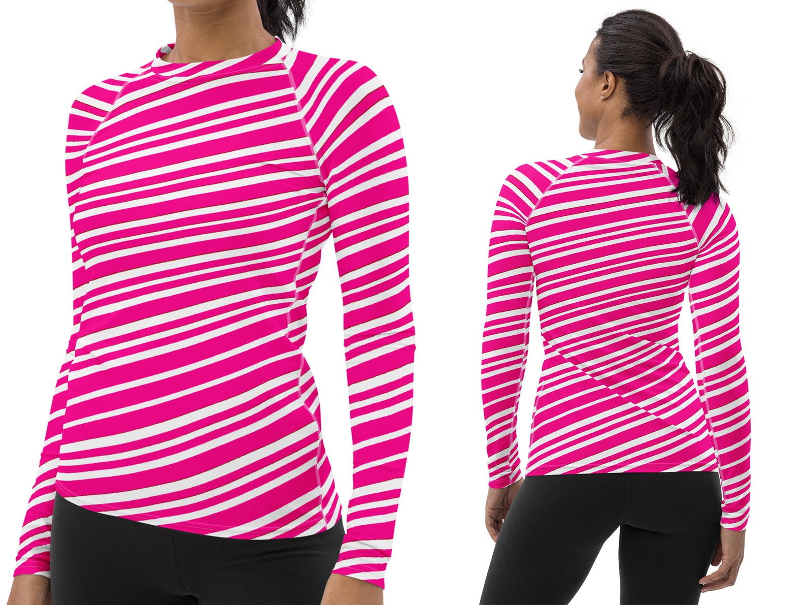 Striped Pink Candy Cane Christmas Rash Guard Shirt Women - Etsy