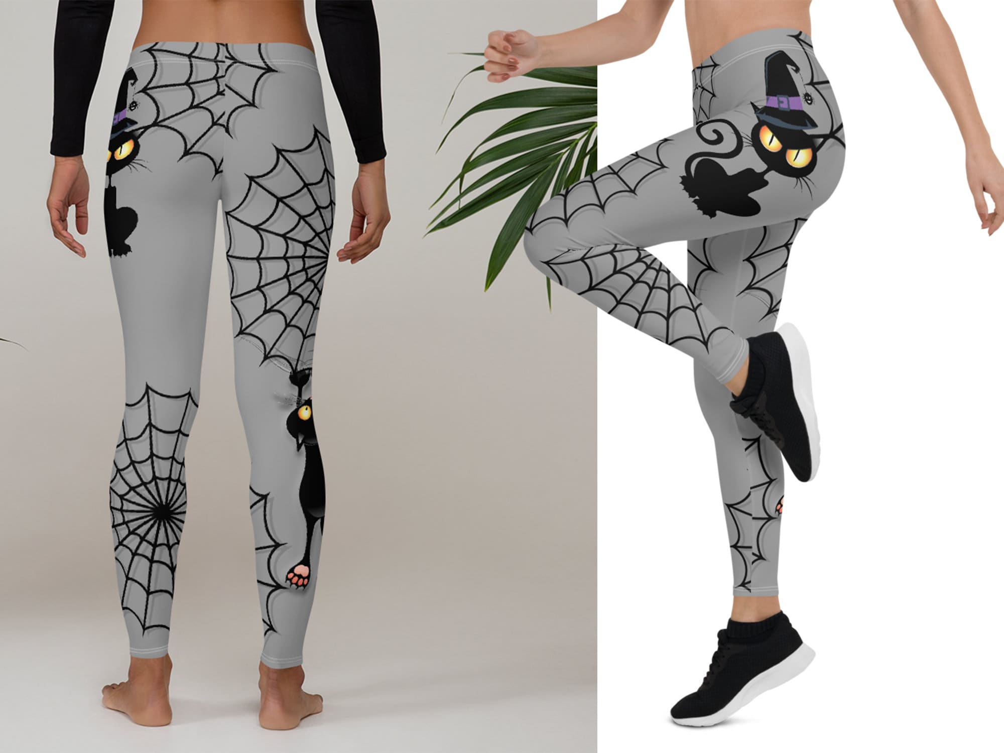 Black Cat Witch Spider Webs Leggings Halloween Women Workout - Etsy